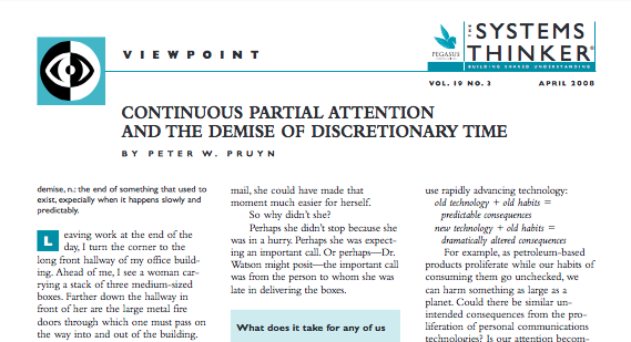 The Systems Thinker – Continuous Partial Attention and the Demise of Discretionary Time - The ...